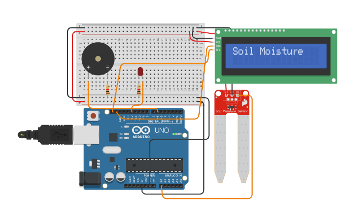 Circuit design Soil Moisture Detector - Tinkercad