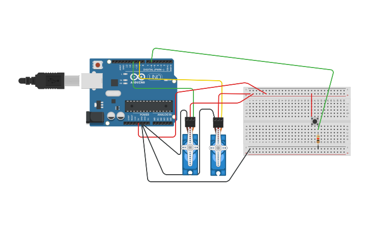 Circuit design servos+pulsador - Tinkercad