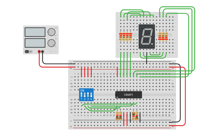 Circuit design BCD TO 7 SEGMENT DECODER - Tinkercad