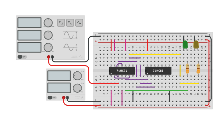 Circuit design 2 Bit Counter D Flip flop - Tinkercad Circuit design 2 Bit Counter D Flip flop - Tinkercad