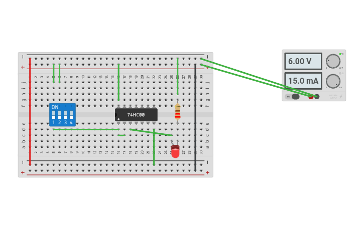 Circuit design NOT Gate using 7400IC | Tinkercad