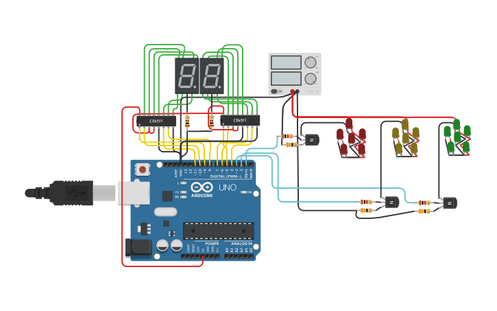 Circuit design SEMAFORO CON CONTADOR (FINAL) - Tinkercad