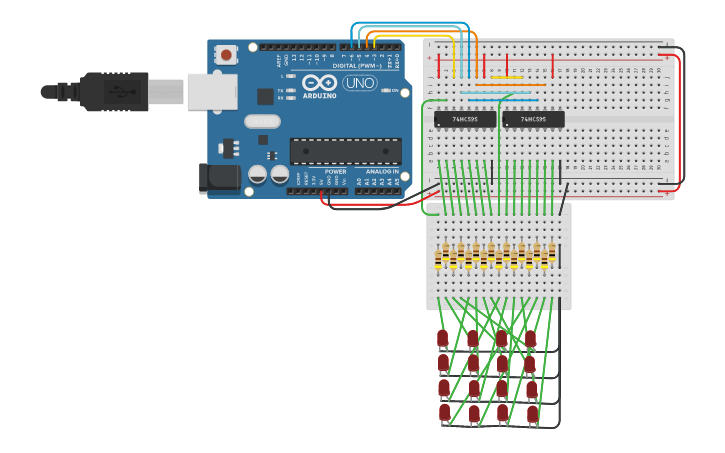 Circuit design 4x4 LED bitmap | Tinkercad