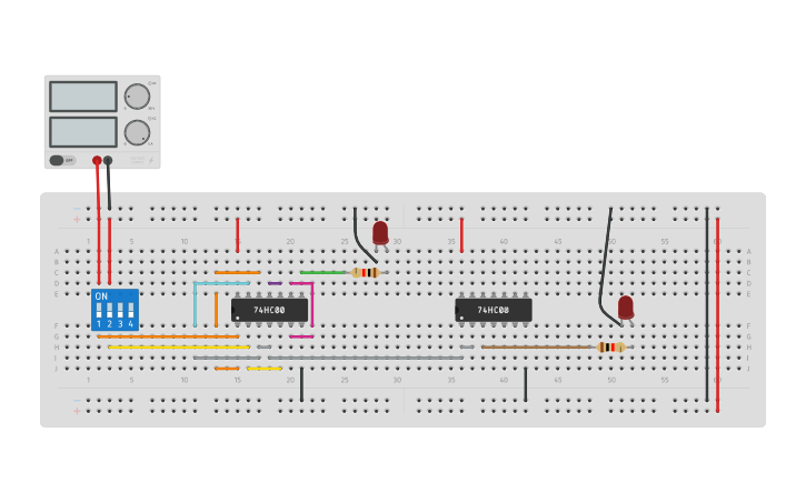 Circuit design half adder using nand gate only - Tinkercad
