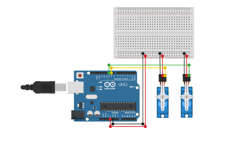 Circuit design Two Servo - Tinkercad