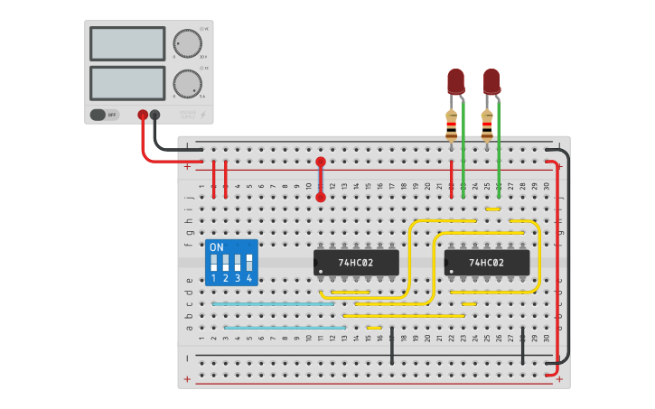 Circuit design HALF Adder using NOR Gate - Tinkercad