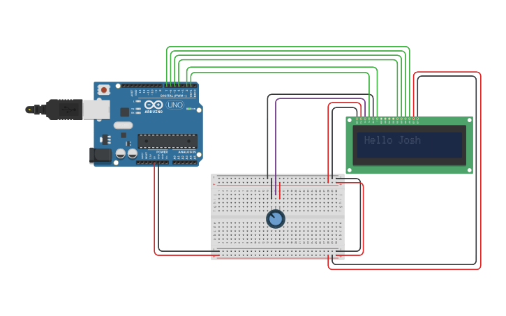 Circuit design LCD Display times tables - Tinkercad