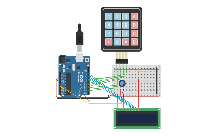 Circuit design keypad and lcd - Tinkercad