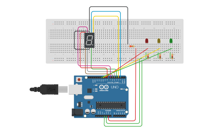 Circuit design 7 Segment Traffic Light - Tinkercad