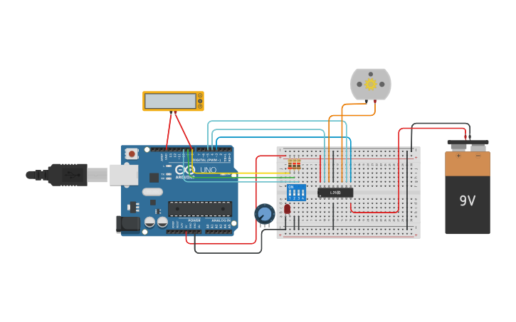 Circuit design BE Project L293D DIP Motor Control - Tinkercad