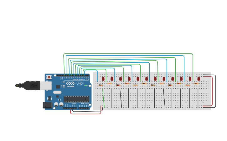Circuit design Analog Write with 12 LEDs - Tinkercad Circuit design Analog Write with 12 LEDs - Tinkercad