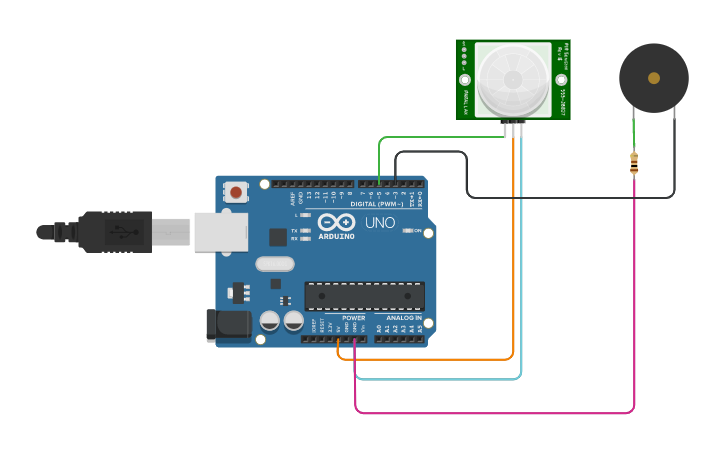 Circuit design Motion Sensoring(PIR Buzzer) | Tinkercad