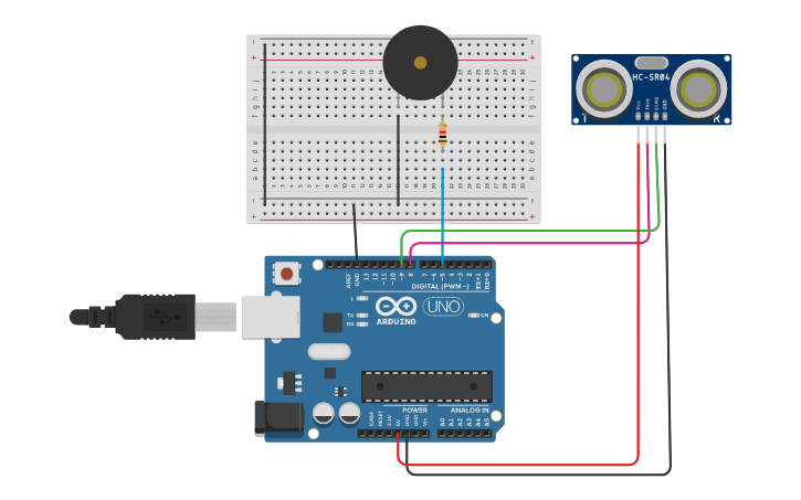 Circuit design ultrasonic - Tinkercad