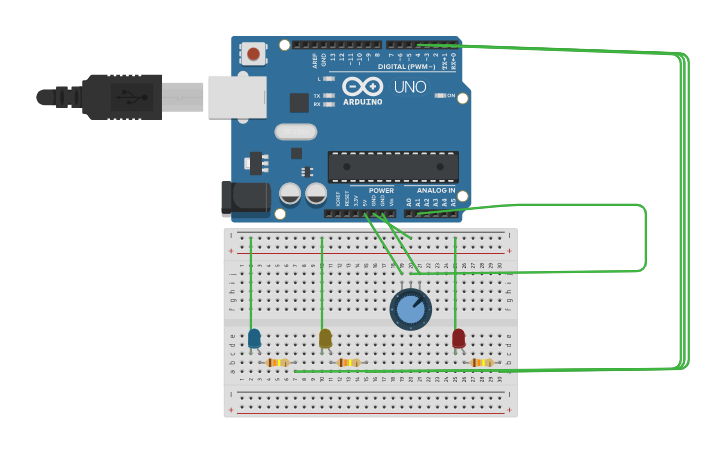 Circuit design 3 led - Tinkercad