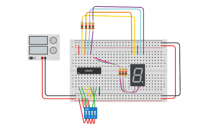 Circuit design Decoder(7 segment display) - Tinkercad