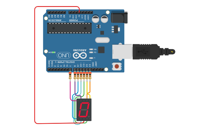 Circuit design 7 segment anode - Tinkercad