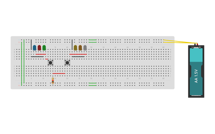 Circuit Design Encender 6 Led´s Con 2 Push Boton 3 Izq Y 3 Der Tinkercad
