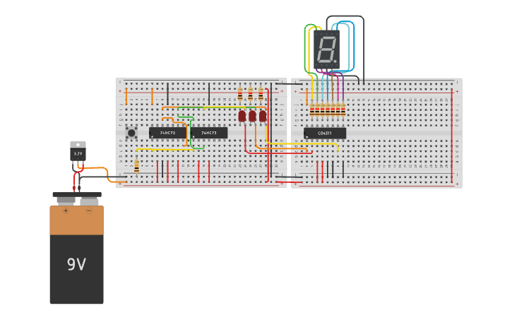 Circuit design 3-Bit Odd Number Up Counter - Tinkercad