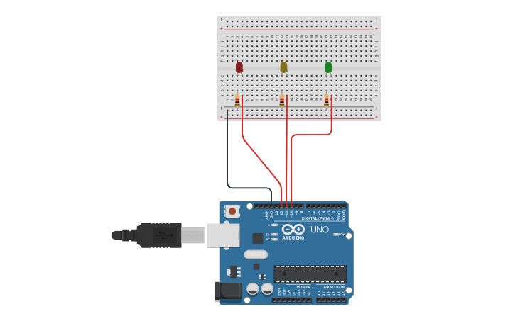 Circuit design Traffic Lights - Tinkercad