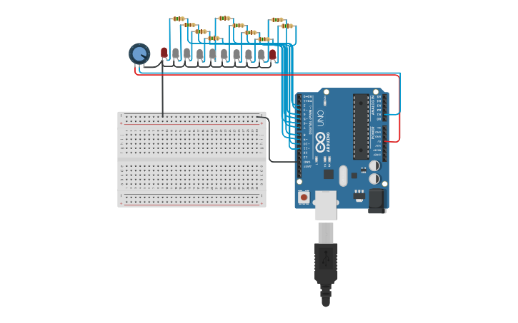 Circuit design Sequencia de Leds com Potenciometro | Tinkercad Circuit design Sequencia de Leds com Potenciometro | Tinkercad