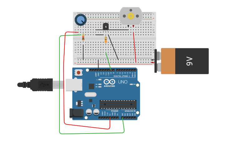 Circuit design aumentar velocidad de motor,potenciometro - Tinkercad
