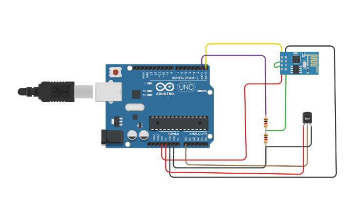 Circuit design Esp8266 with Thingspeak cloud - Tinkercad