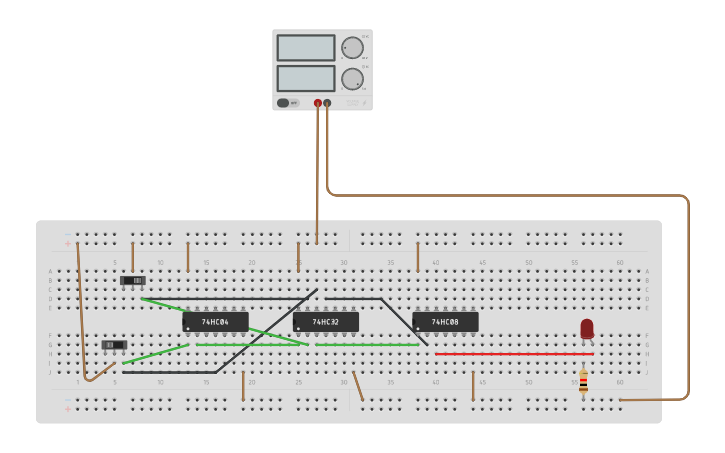 Circuit design (A+B).(A+B') USING BASIC GATES - Tinkercad