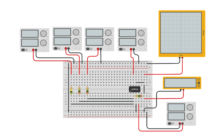 Circuit Design Amplificador Sumador Tinkercad