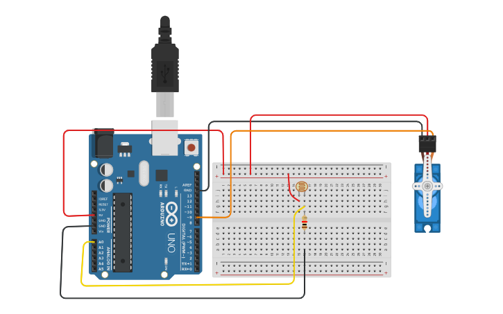 Circuit design Light Intensity with Servo 2 | Tinkercad