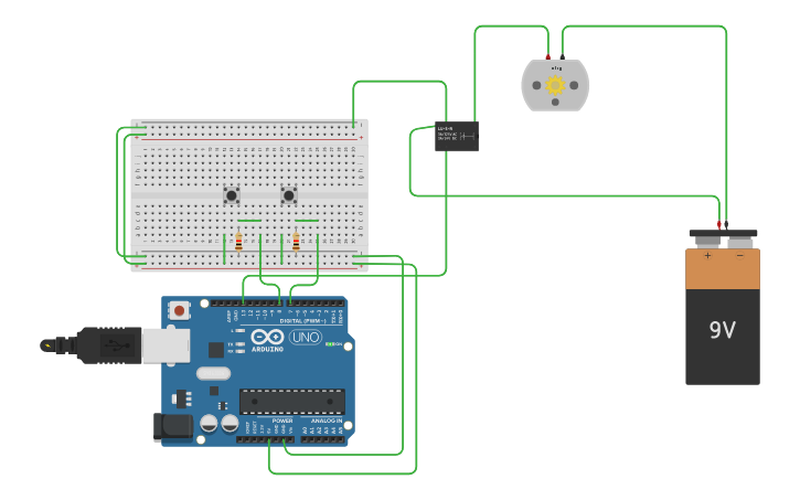 Circuit design pulsador con motor | Tinkercad