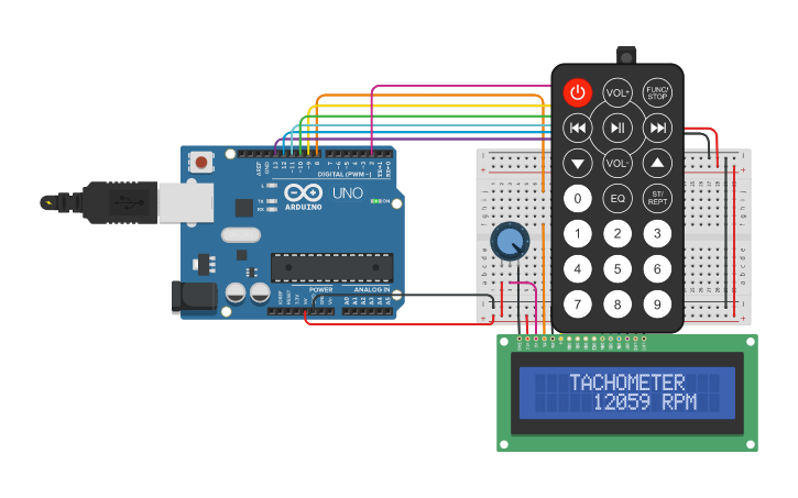 Circuit design Tachometer - Tinkercad