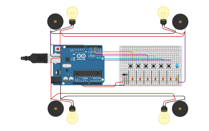 Circuit design 4 piezolu piyano - Tinkercad