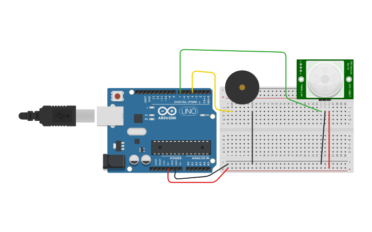 Circuit design Sensor de movimento Alarme 6ºA | Tinkercad