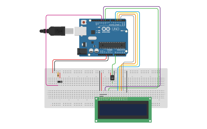 Circuit design LCD Thermometer - Tinkercad