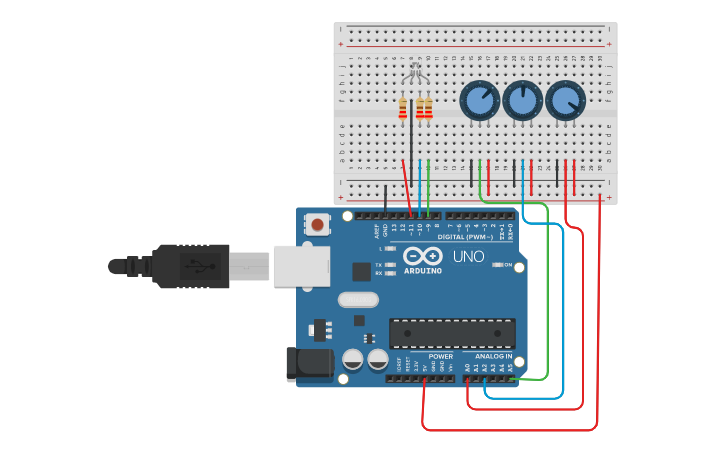 Circuit design RGB LED | Tinkercad