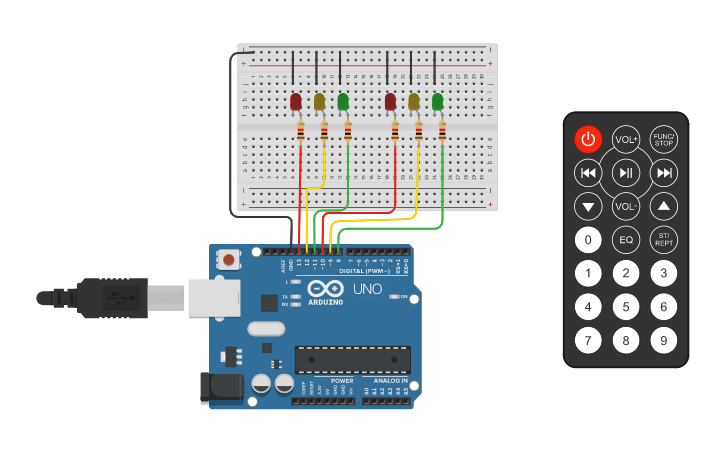 Circuit design Traffic light controller - Tinkercad Circuit design Traffic light controller - Tinkercad