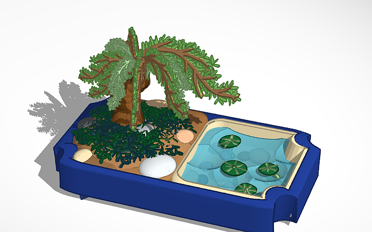 3D design Weeping Willow Bonsai with Pond | Tinkercad