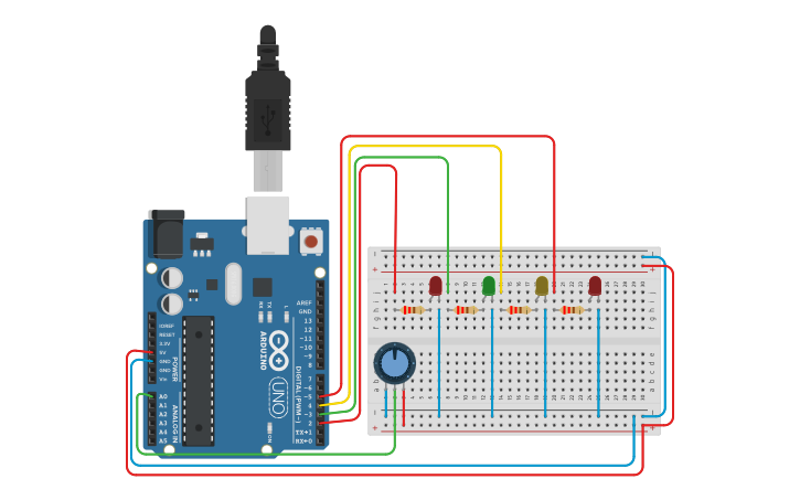 Circuit design led en secuencia con potenciometro - Tinkercad
