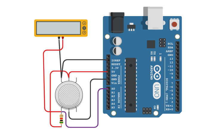Circuit design TP-04 Alarme pour Détecteur de gaz - Tinkercad