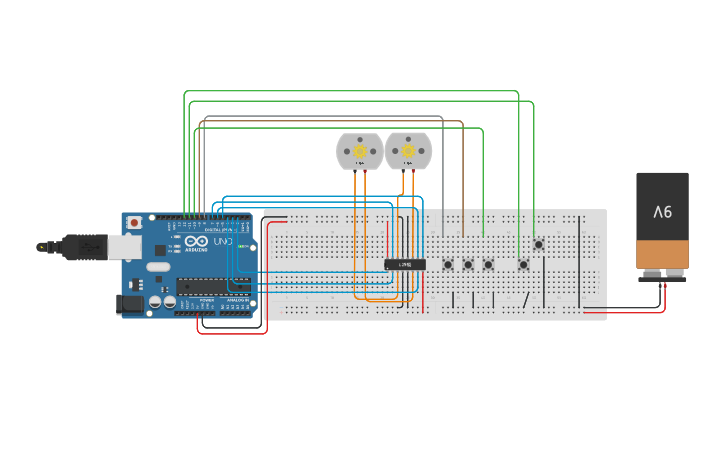 Circuit design Controle de plataformas com botões de comandos - Tinkercad