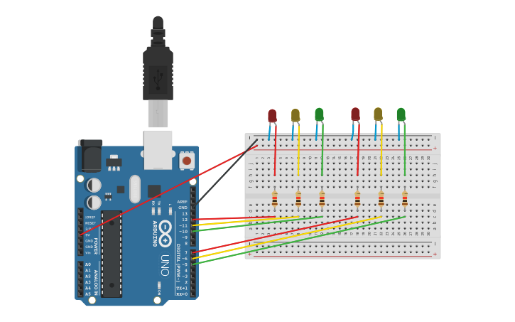 Circuit design Two way traffic light - Tinkercad