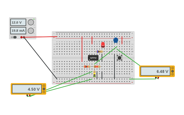 Circuit design LED Timeout using OpAmp as comparator - Tinkercad