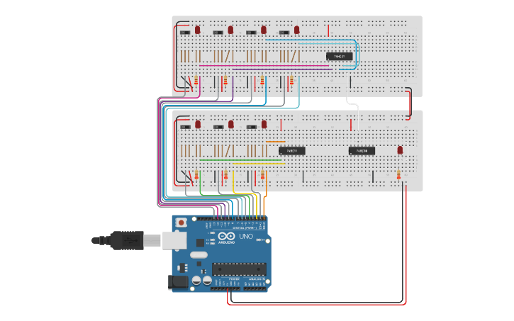 Circuit design 12.01.2021 - AND Gate with 7 connections - Tinkercad