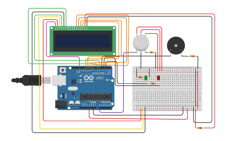 Circuit design Alarme detector de gás - Tinkercad