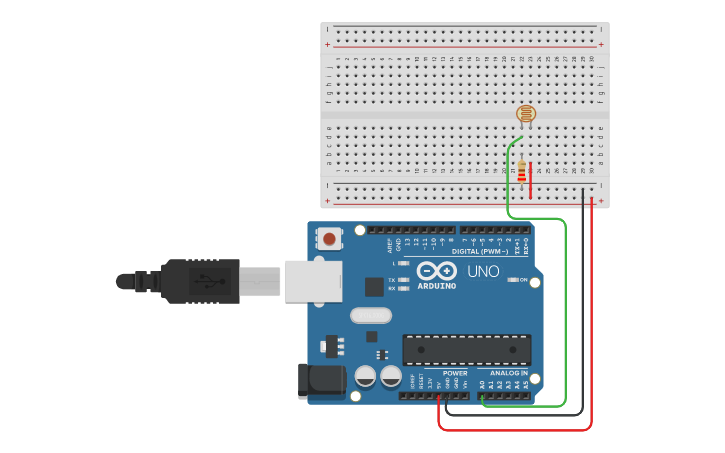 Circuit design LDR with serial monitor - Tinkercad
