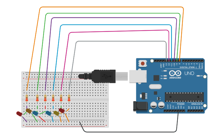 Circuit design SANDRAof 6leds | Tinkercad