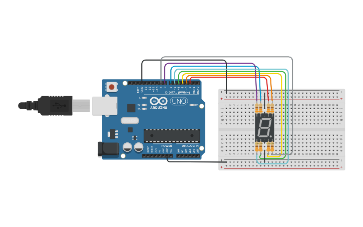 Circuit design Display 7 segmentos (Hexadecimal) - Tinkercad