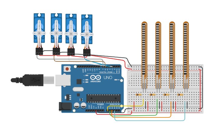Circuit design Sensores de flexión - Tinkercad
