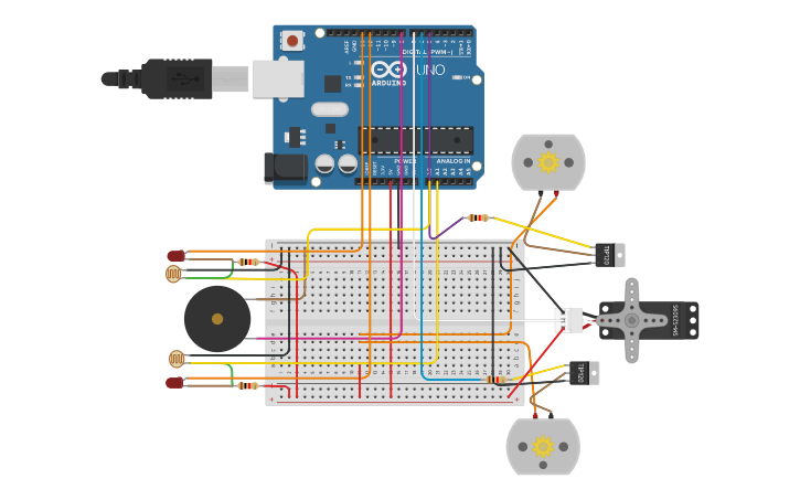 Circuit design TP 3 Robot Navegador (Con TIP120) | Tinkercad