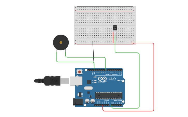 Circuit design 温度感应蜂鸣器 - Tinkercad